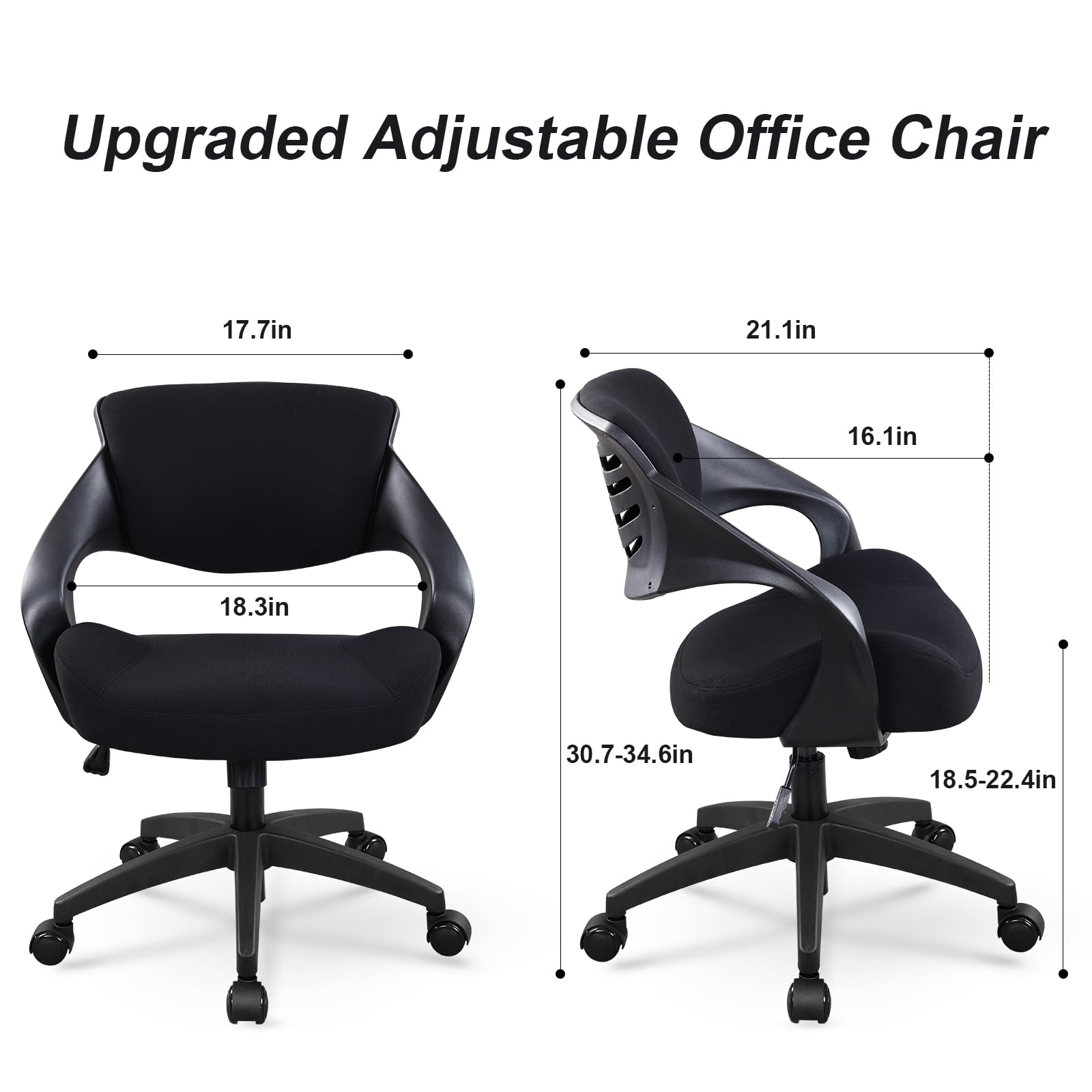 BOJUZIJA Ergonomic Office Computer Desk Chair,Lumbar Support 360°Swivel Task Chair-Black