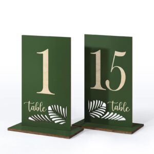 hzgueostb wooden table numbers 1-15,3.2x5.8 inch double sided rustic olive green wedding table number signs with wooden base,wedding centerpieces for banquet restaurant party decor(olive green, 1-15)