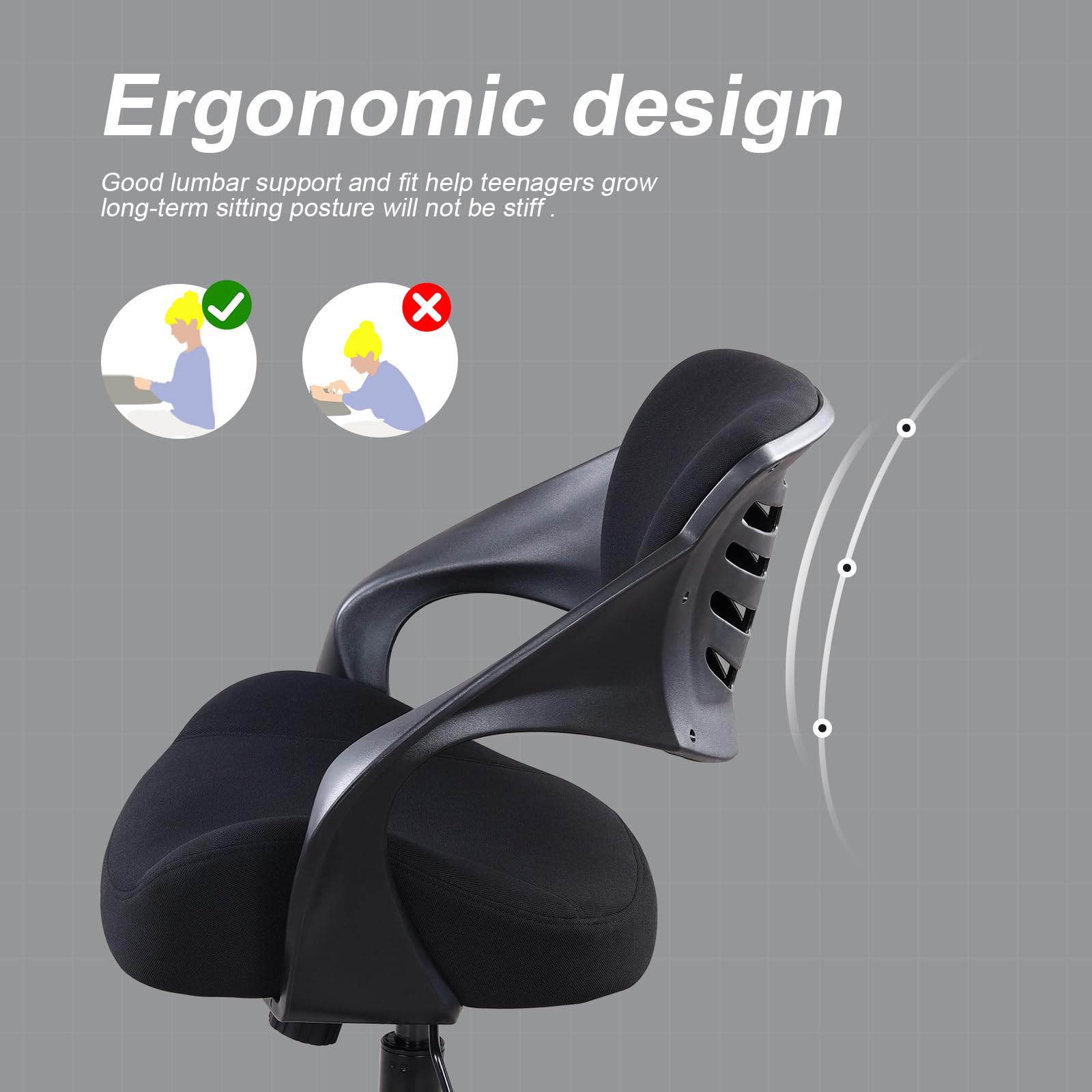 BOJUZIJA Ergonomic Office Computer Desk Chair,Lumbar Support 360°Swivel Task Chair-Black