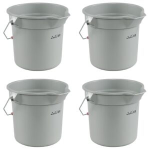 begale 3.5 gallon commercial cleaning pail, plastic round car wash bucket with handle, gray, pack of 4