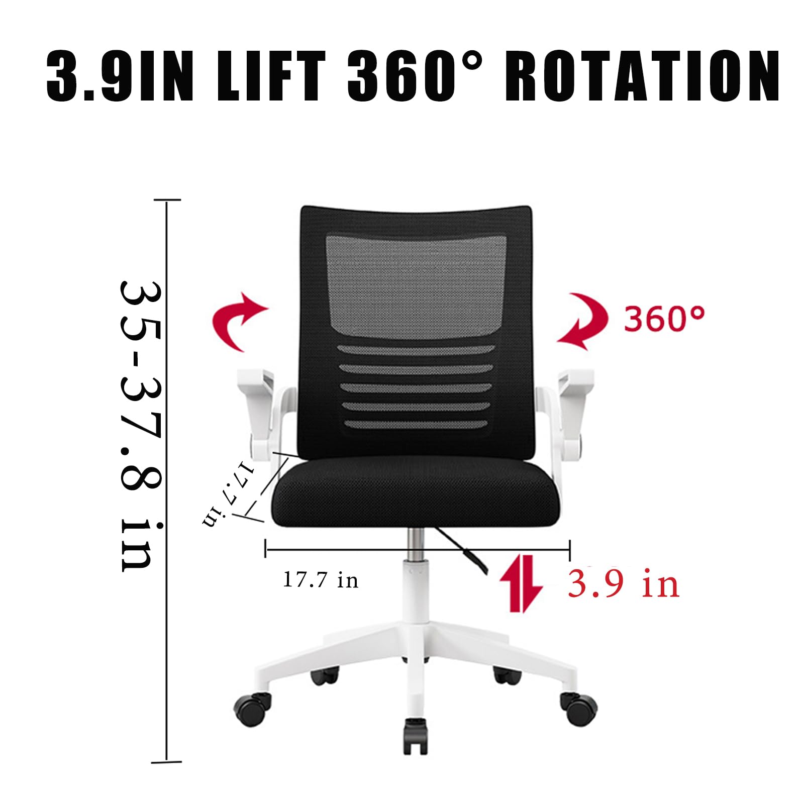 XUEGW Home Office Chair Ergonomic Desk Chair Mesh Computer Chair with Lumbar Support Armrest，Reclining Office Chair Swivel Chair with Flip-up Arms