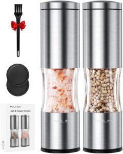 forlim salt and pepper grinder set with dust cover, manual pepper mill with adjustable coarseness, brushed stainless steel, ceramic grinding core, 4.7oz large capacity, spice grinder (set/silver)