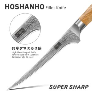 HOSHANHO 7 Inch Damascus Fillet Knife, Professional VG-10 Super Steel Japanese Boning Knife, Ultra Sharp Fish Knife with Ergonomic Olive Wood Handle