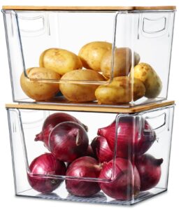 2 set pantry organizer storage stackable kitchen laundry organizers for onion, potato, fruit, produce, vegetable clear