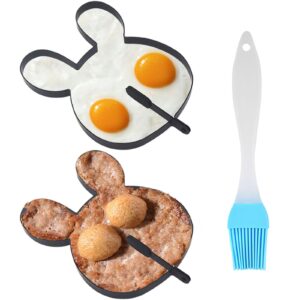 2 pack funny egg pancake mold, rabbit shaped egg rings for griddle frying egg, fried egg rings molds egg pancake shaper with oil brush stainless steel egg pancake shapes for english muffins easter