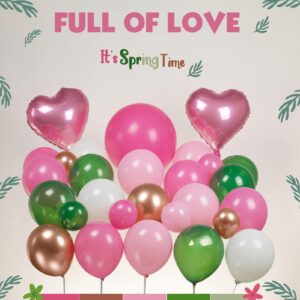 Spring Pink and Green Balloon Garland Arch Kit 151 Pcs with Heart Shape mylar Balloons for Spring Girl Baby Shower Fairy tale wonderlad Birthday Party Decorations