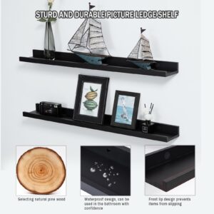 Black Floating Shelves 36 Inch Modern Picture Frame Shelf for Wall Photo Ledge Shelves with Lip Wooden Book Toy Shelves Set of 2 Bathroom Shelf Organizer for Living Room Bedroom Kitchen Wall Decor