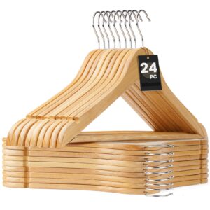 korpai 24-pack wooden hangers,wooden clothes hangers with smooth shoulder grooves,suit hangers with 360-degree rotatable hook, durable & slim wooden hangers for coats,jackets,dress,pants ect,natural