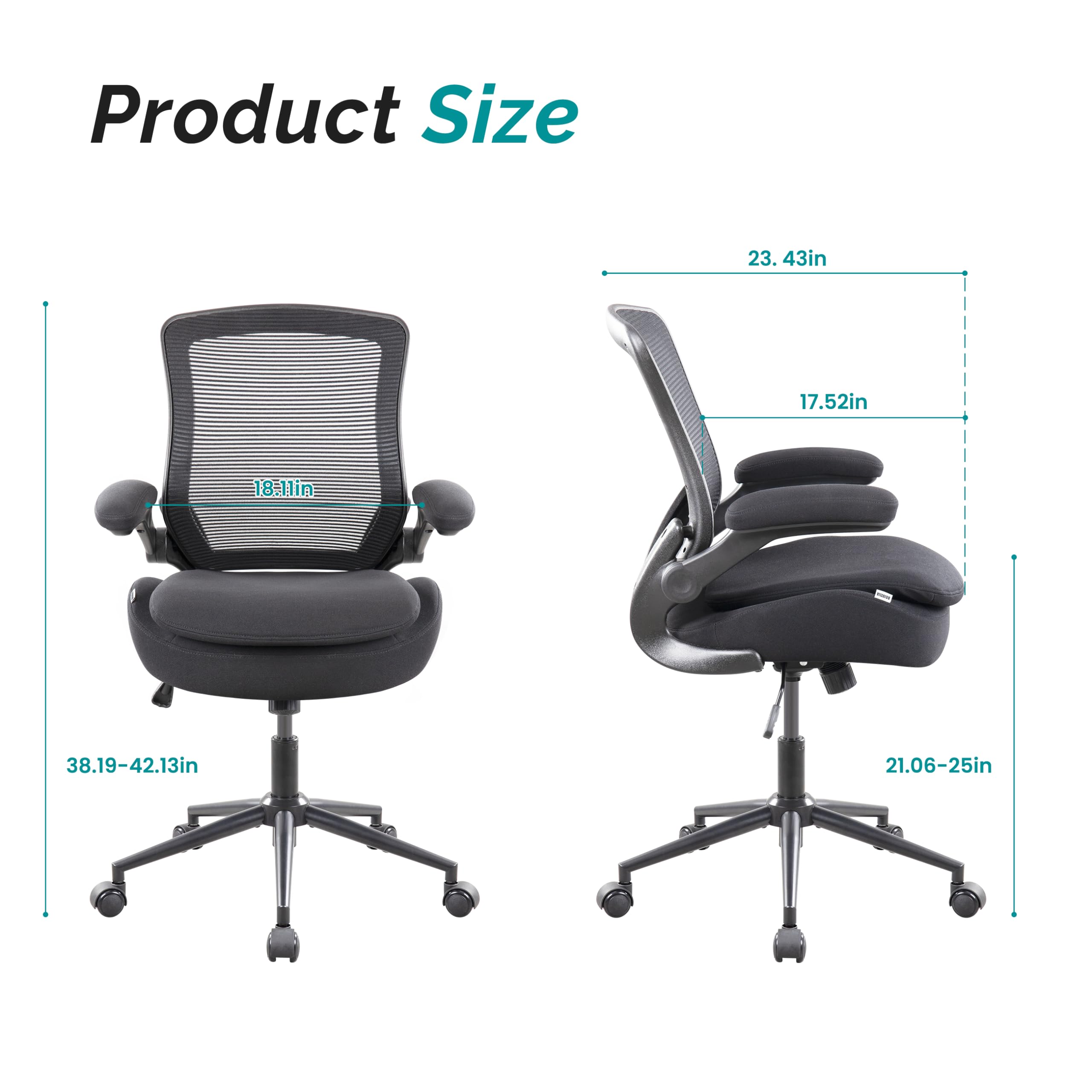 BOJUZIJA Ergonomic Mesh Office Computer Desk Chair,with Flip-Up Arms,Lumbar Support Swivel Computer Task Chair -Black