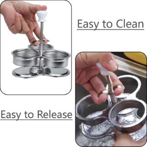 Stainless Steel Egg Poacher,3 Cups Poached Egg Cooker Nonstick Poached Egg Maker Egg Poacher Pan Cups Round Poached Egg Pan with Oil Brush for Breakfast Boiled Eggs