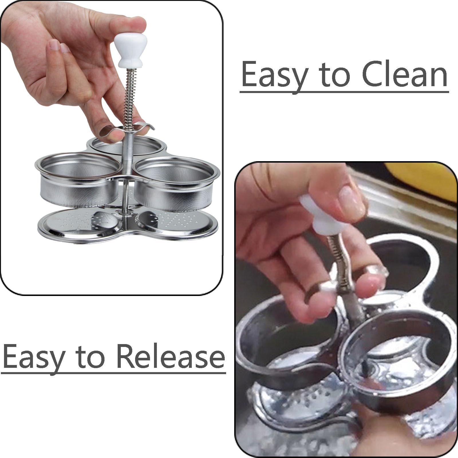 Stainless Steel Egg Poacher,3 Cups Poached Egg Cooker Nonstick Poached Egg Maker Egg Poacher Pan Cups Round Poached Egg Pan with Oil Brush for Breakfast Boiled Eggs