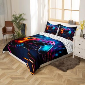 Manfei Video Games Duvet Cover Set Queen Size, Geometric Honeycomb Bedding Set 3pcs for Kids Boys Teens Room Decor, Modern Gamer Gaming Comforter Cover Children Gamepad Quilt Cover with 2 Pillowcases