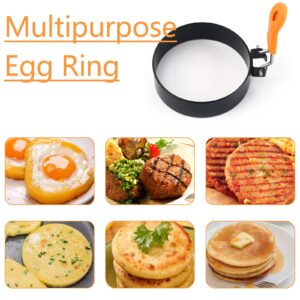 Round Egg Rings for Frying Eggs, 2 Pack 3.5 Inches Egg Ring with Silicone Handle Egg Mold for Breakfast Sandwiches Egg Mcmuffins Non-stick Fried Egg Cooker Ring Egg Shaper for Griddle Frying Pan