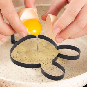 2 Pack Funny Egg Pancake Mold, Rabbit Shaped Egg Rings for Griddle Frying Egg, Fried Egg Rings Molds Egg Pancake Shaper with Oil Brush Stainless Steel Egg Pancake Shapes for English Muffins Easter