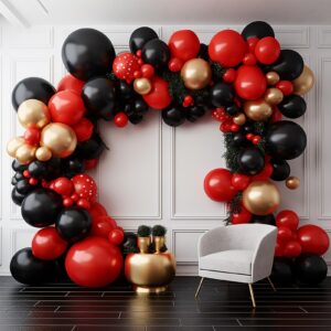 partywoo red black gold balloons, 140 pcs red black and chrome gold balloons different sizes pack of 18 inch 12 inch 10 inch 5 inch for balloon garland as graduation decorations, party decorations