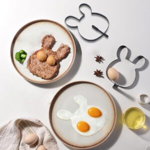 2 Pack Funny Egg Pancake Mold, Rabbit Shaped Egg Rings for Griddle Frying Egg, Fried Egg Rings Molds Egg Pancake Shaper with Oil Brush Stainless Steel Egg Pancake Shapes for English Muffins Easter