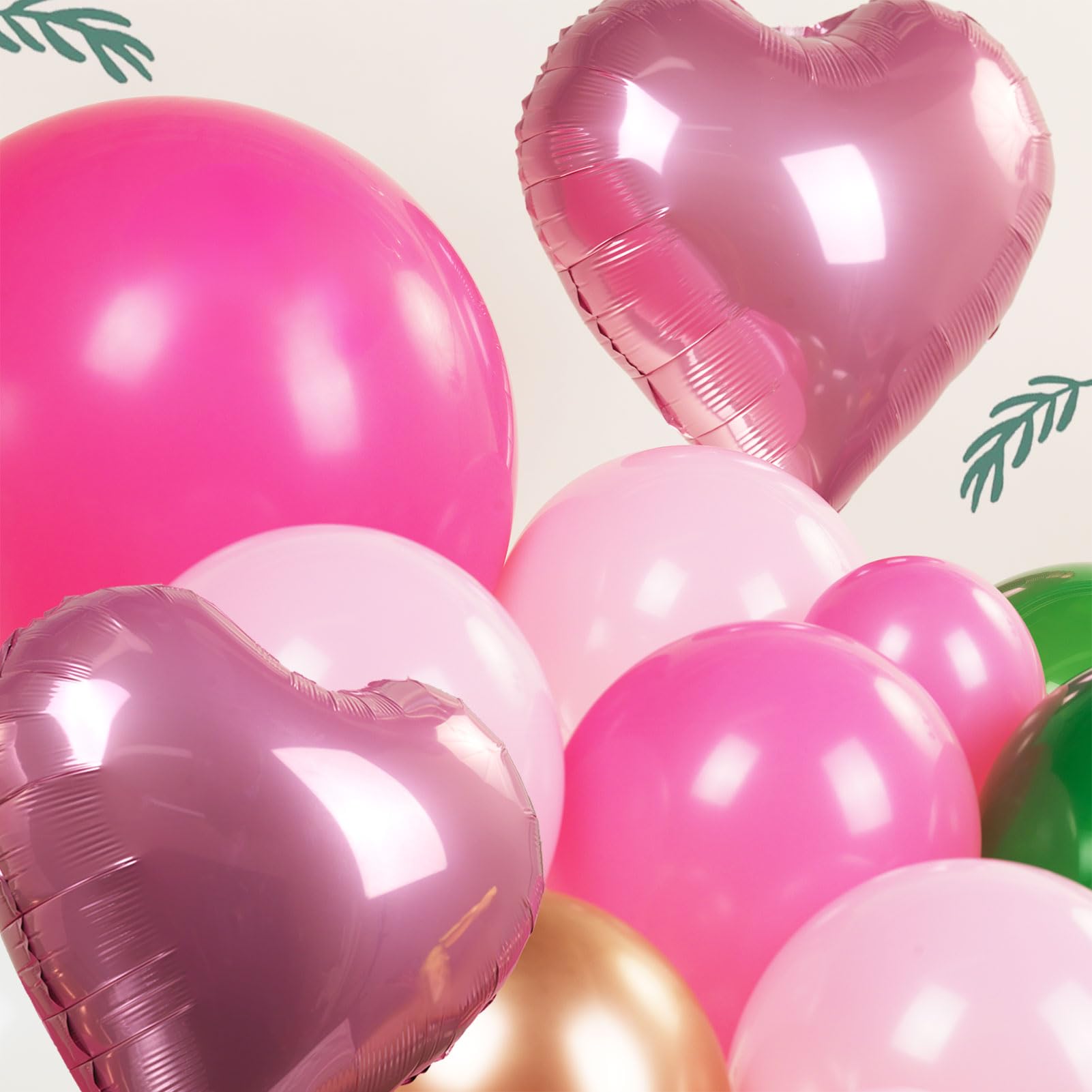 Spring Pink and Green Balloon Garland Arch Kit 151 Pcs with Heart Shape mylar Balloons for Spring Girl Baby Shower Fairy tale wonderlad Birthday Party Decorations