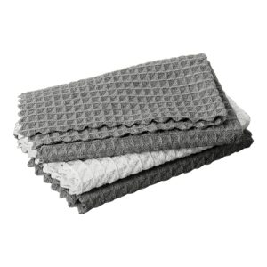 barista towel set, extra thick waffle microfiber coffee cleaning cloths for espresso machine, steam wand, countertop, grey, 3-pack