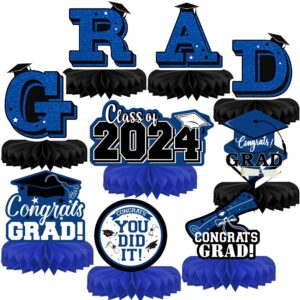 akerock graduation decorations class of 2024, 9pcs honeycomb table graduation centerpieces for graduation party decorations, table toppers graduation decor - graduation party supplies(blue, black)