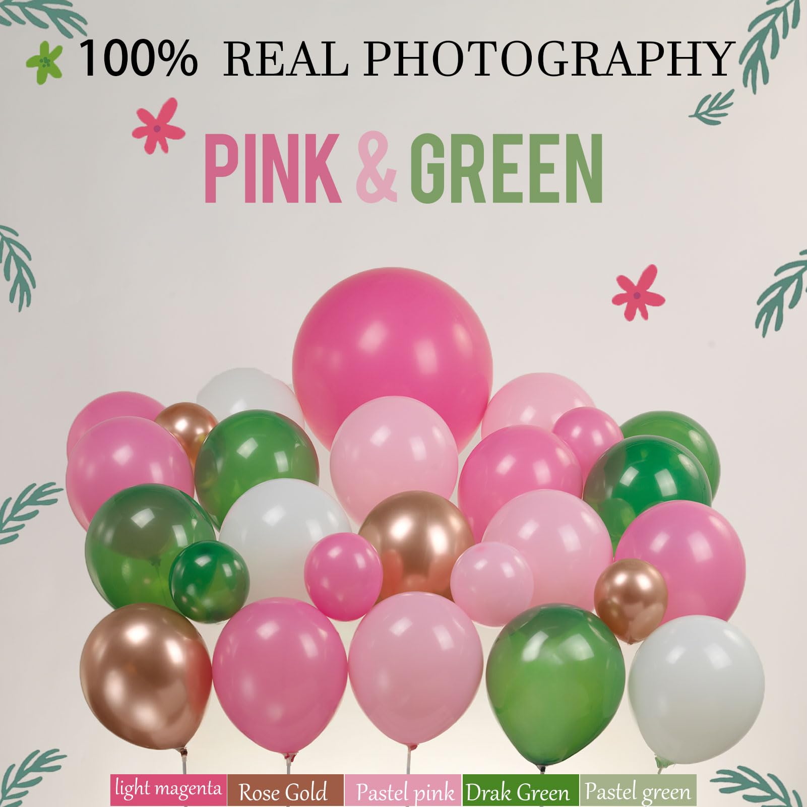 Spring Pink and Green Balloon Garland Arch Kit 151 Pcs with Heart Shape mylar Balloons for Spring Girl Baby Shower Fairy tale wonderlad Birthday Party Decorations