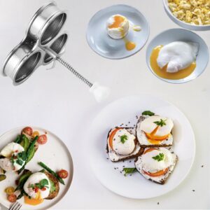 Stainless Steel Egg Poacher,3 Cups Poached Egg Cooker Nonstick Poached Egg Maker Egg Poacher Pan Cups Round Poached Egg Pan with Oil Brush for Breakfast Boiled Eggs