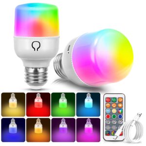 fulighture 2 pack wireless rechargeable light bulbs, e26 battery operated light bulb with remote control, type-c charging, rgb + warm/cool white, perfect for areas without hardwiring