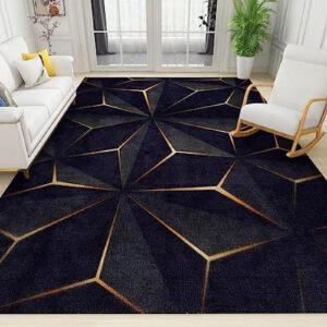 modern 3d stereoscopic geometry rug for living room, nordic luxury black gold decor area rug, ultra soft non slip easy clean washable rug for bedroom entryway hallway gaming room 5.3x6.6ft