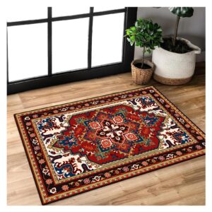 boho rug 1.5x2.5 area rug small multi/red rug vintage machine washable rugs for entryway bedroom bedside kitchen hallway living room laundry room indoor mat non slip soft medium-pile floral