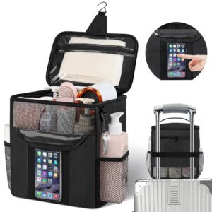 portable shower caddy dorm, large capacity shower caddy tote bag for college dorm room essentials, quick dry hanging toiletry bag for college student bathroom camping gym travel essentials (black)