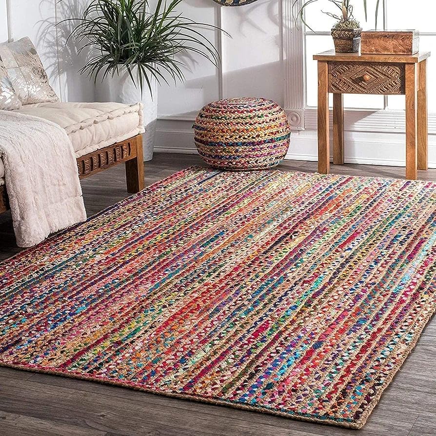 Gowithgreen Handcrafted Farmhouse Jute Chindi Accent Rug (8 ft x 10 ft) - Soft & Comfortable Jute Chindi Area Natural Chindi Rug to Bring a Sense of Peace & Relaxation – Jute Rugs for Living Room