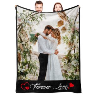 aeekdook custom blanket with picture, picture blankets customized for wedding birthday anniversary, custom for him her, picture blankets customized(1 photo with text)