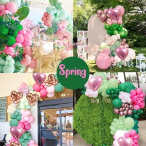 Spring Pink and Green Balloon Garland Arch Kit 151 Pcs with Heart Shape mylar Balloons for Spring Girl Baby Shower Fairy tale wonderlad Birthday Party Decorations