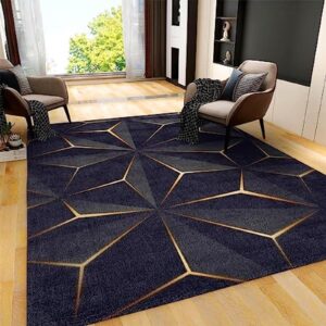 Modern 3D Stereoscopic Geometry Rug for Living Room, Nordic Luxury Black Gold Decor Area Rug, Ultra Soft Non Slip Easy Clean Washable Rug for Bedroom Entryway Hallway Gaming Room 5.3x6.6ft