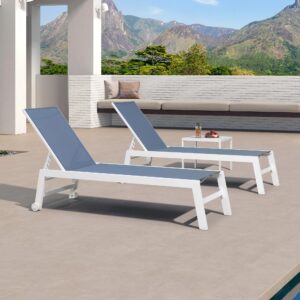 purple leaf patio lounge chair 2 pieces white aluminum outdoor chaise lounge for pool backyard beach with wheels and table, indigo