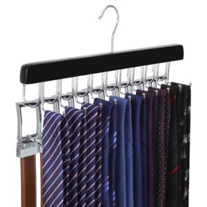 topia hanger 2 in 1 belt tie hanger for closet max 30 belts with 30 ties capacity, 20 hooks belt tie racks wooden hanger for closet organizer storage “u” fit for belt and “一” fit for tie - ct47b