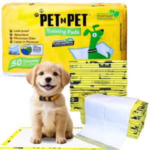 pet n pet pee pads for dogs, 50 counts puppy pads, 48% usda certified plant based puppy pee pads, unscented dog pad, leak-proof training pads for dogs, absorbent dog training pads, dog pee pads