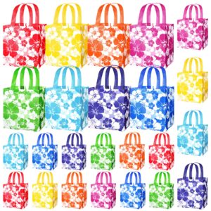 teling 24 pcs hibiscus party tote bags hawaiian non woven gift bags with handles for tropical aloha luau tiki summer party supplies