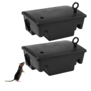 large rat bait stations 2- pack | mouse bait station for home garden| rodent bait station for indoor and outdoor use | exterminator approved | safe for family and pets (bait is not included)