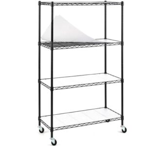 catalina creations 4-shelf shelving unit, adjustable wire shelving rack with with wheels, heavy duty storage shelves, steel organizer wire rack for kitchen and garage