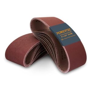 powertec 4 x 24 inch sanding belts, 4 each of 60 80 120 180 240 400 grits, 24pk, aluminum oxide belt sander sanding belt assortment, sandpaper for makita belt sander (110002-p2)