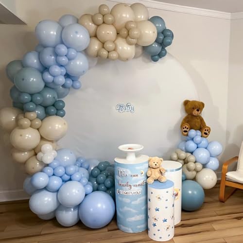 Dusty Blue Gold Balloons, 60 Packs 12 Inch Dusty Baby Blue Chrome Gold Blue Confetti Balloon Sand White Balloon for Boy Baby Shower Decorations Bridal Shower Gender Reveal Birthday Party Supplies