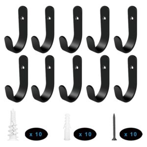 jugeforni wall hooks for hanging, metal coat hooks for wall, heavy duty wall hook with screw, 10pcs black hooks for hanging coats, towel, backpack, key, bag, coffee cup