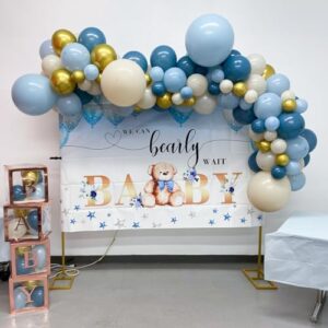 Dusty Blue Gold Balloons, 60 Packs 12 Inch Dusty Baby Blue Chrome Gold Blue Confetti Balloon Sand White Balloon for Boy Baby Shower Decorations Bridal Shower Gender Reveal Birthday Party Supplies