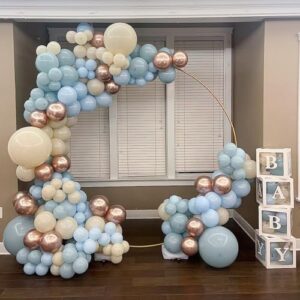 Dusty Blue Gold Balloons, 60 Packs 12 Inch Dusty Baby Blue Chrome Gold Blue Confetti Balloon Sand White Balloon for Boy Baby Shower Decorations Bridal Shower Gender Reveal Birthday Party Supplies