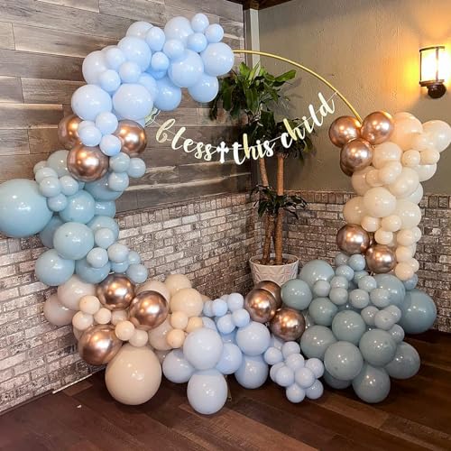 Dusty Blue Gold Balloons, 60 Packs 12 Inch Dusty Baby Blue Chrome Gold Blue Confetti Balloon Sand White Balloon for Boy Baby Shower Decorations Bridal Shower Gender Reveal Birthday Party Supplies