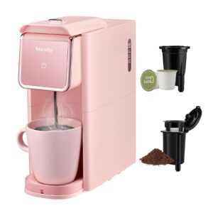 mecity pink coffee maker mini single serve coffee machine compatible with k cup capsule, ground coffee, loose tea, small coffee pot for home use, rv, apartment, auto shut off 120v 1000w