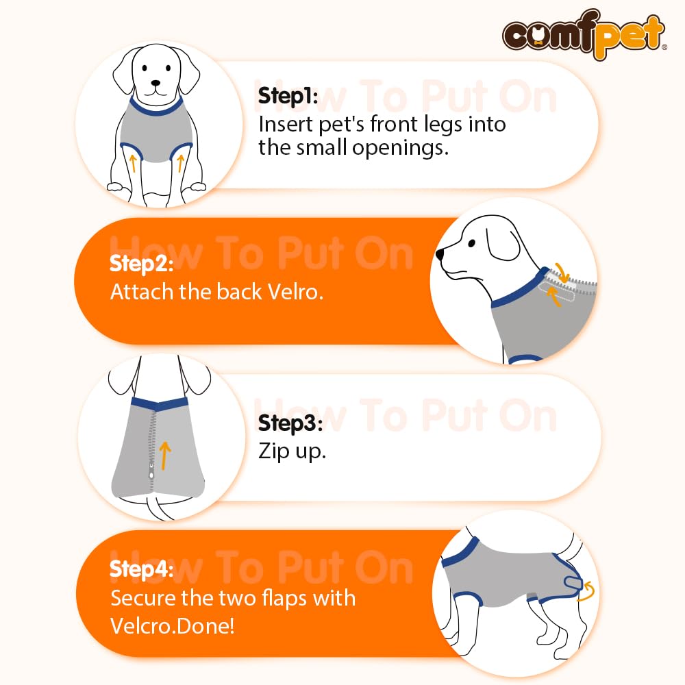 COMFPET Dog Surgery Recovery Suit with Zipper for Male Female, Breathable Dog Onesie for Spay, Neuter, Anti Licking, Skin Conditions, Incontinence, Dog Bodysuit Alternative to Cone E-Collar, Medium