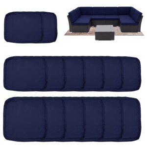 sqodok outdoor cushion covers 14pcs patio cushion slipcovers, replacement waterproof with zipper for 6-seaters sofa, outdoor furniture cushion slipcovers set seat and back, covers only, dark blue