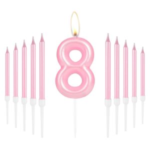 ininger baby pink 8th birthday number candles,pink long stick candles,number 8 candle cake cupcake toppers for girls,pink candles for cake,birthday party 8th wedding anniversary decorations