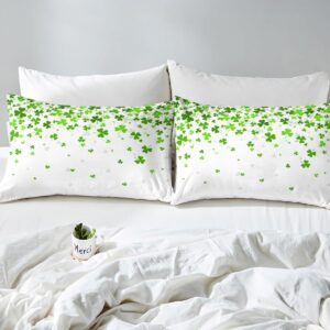 Manfei Lucky Clover Bedding Set for Boys Girls Spring Leaves Comforter Cover St. Patrick's Day Duvet Cover Room Decor Green White Bedspread Cover Queen Bedding Collection 3Pcs